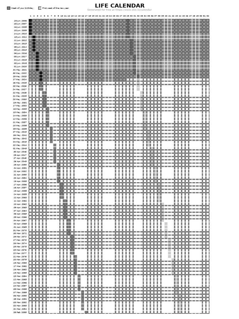 Life Calendar: Weeks of My Life | PDF