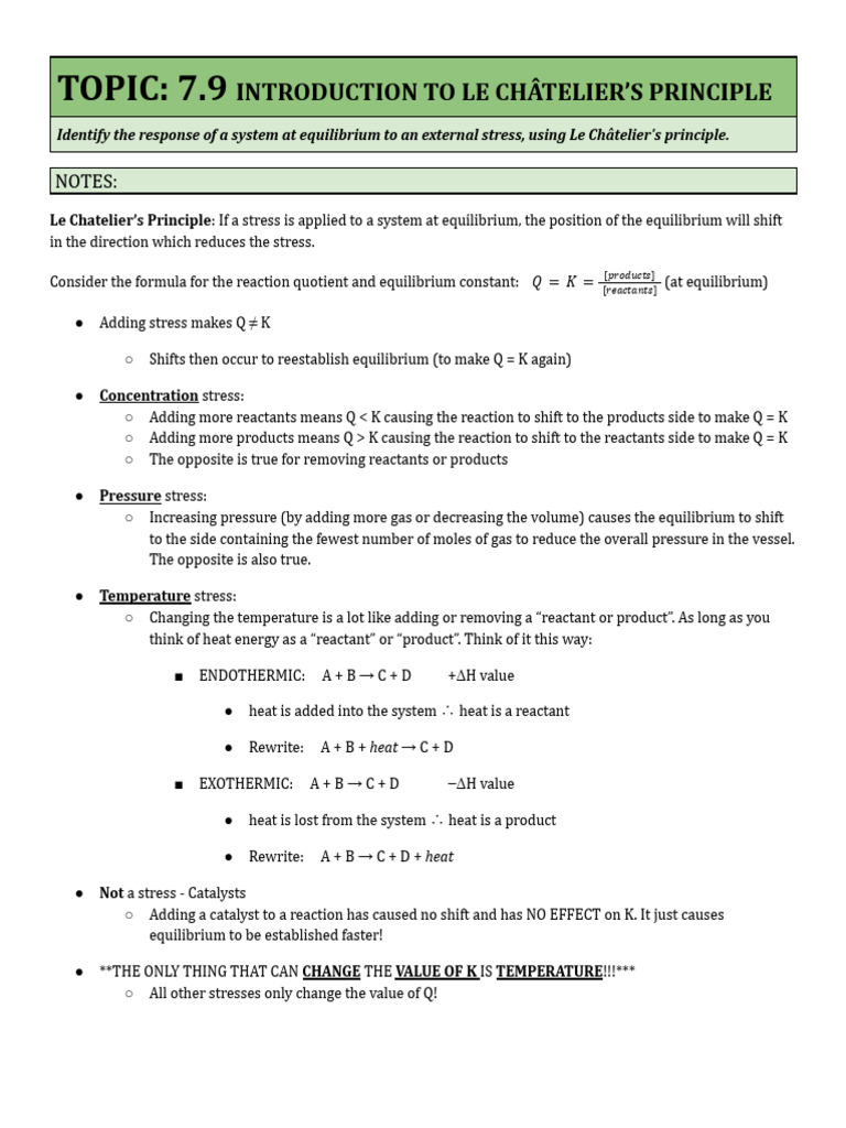 7.9 Introduction to Le Chateliers Principle Key | PDF | Chemical ...