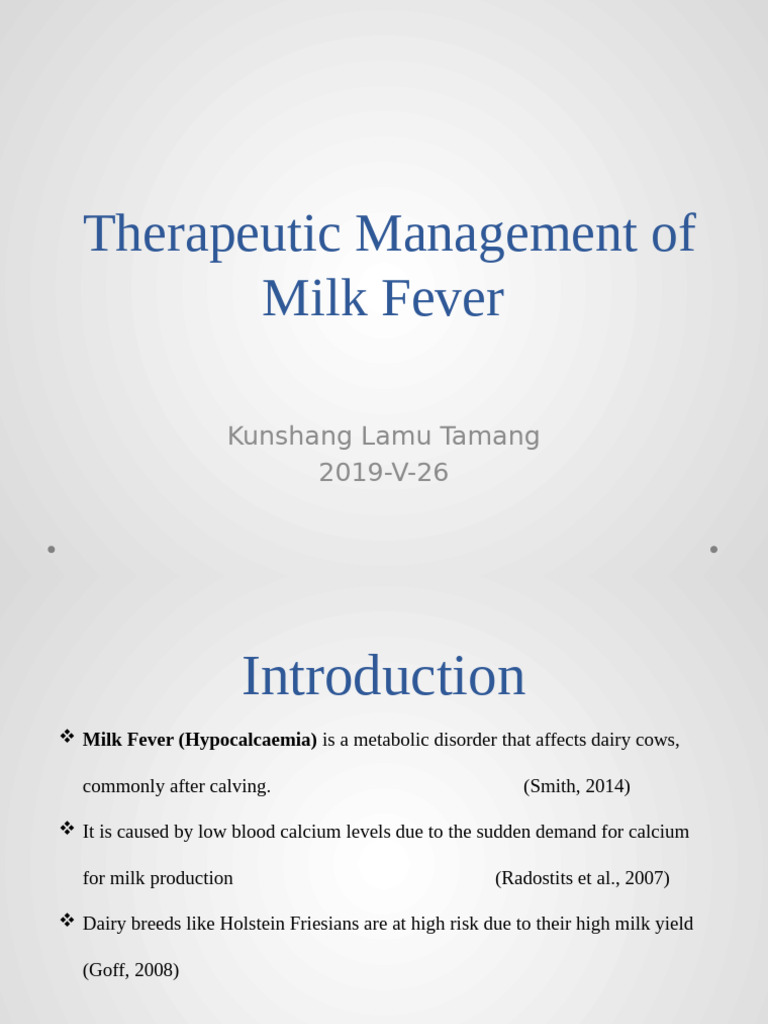 Therapeutic Management of Milk Fever | PDF