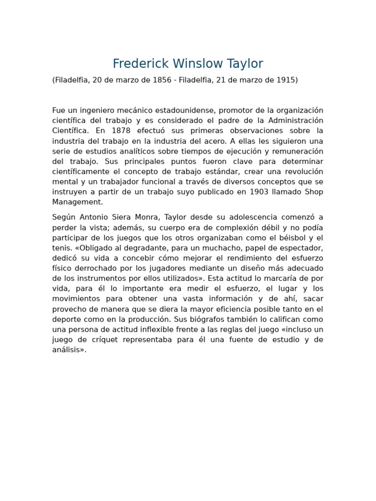 Frederick Winslow Taylor | PDF