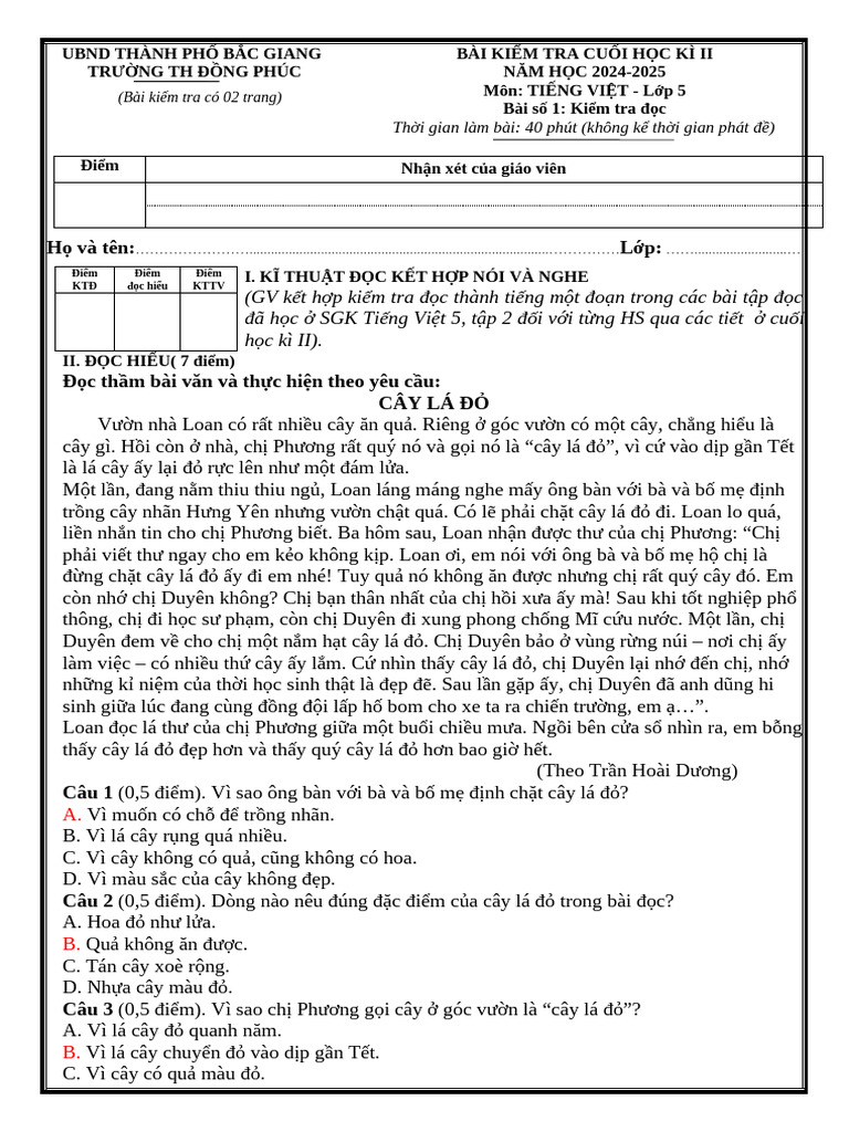 Hạnh Bkt Tiếng Việt 5-Ck2 | PDF