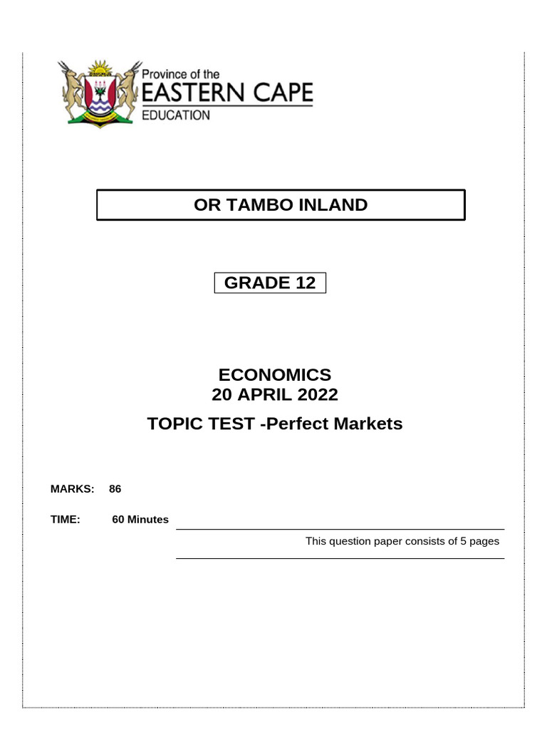 Grade 12 Economics Perfect Market Test | PDF | Perfect Competition ...
