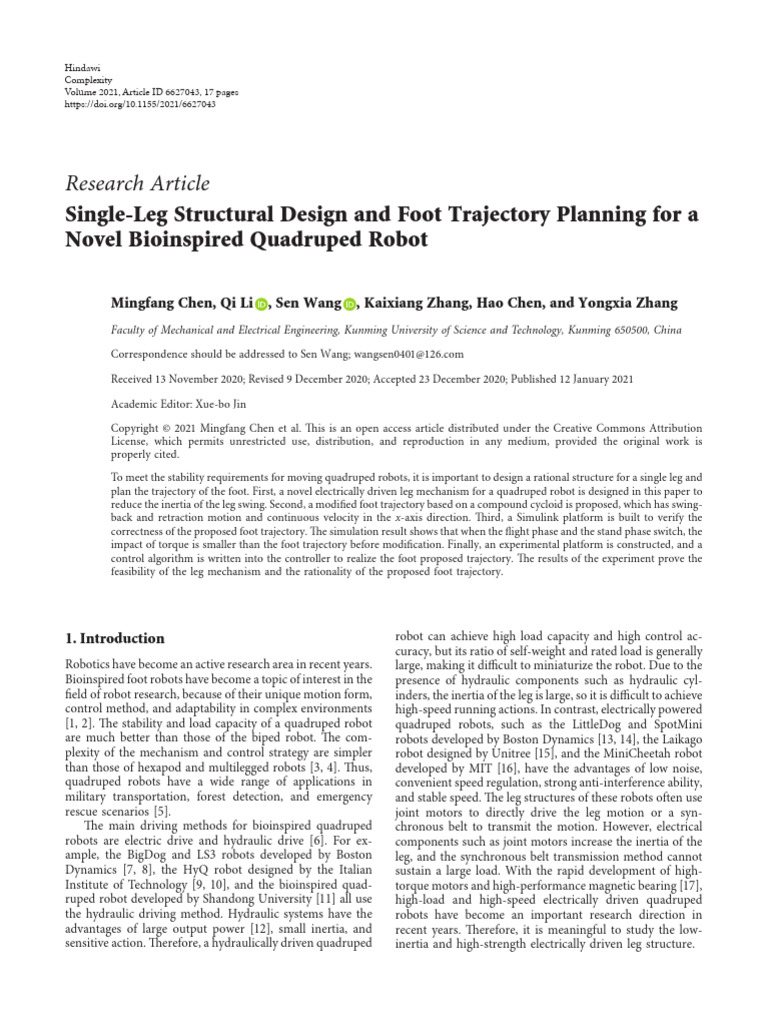 Single-Leg Structural Design and Foot Trajectory P | PDF | Machines ...