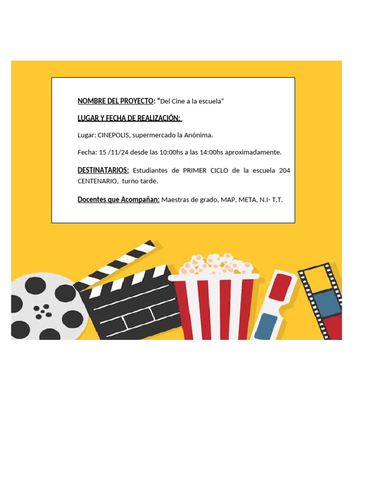 Proyecto Cine Escolar para Primer Ciclo | PDF | Enseñando | Escuelas