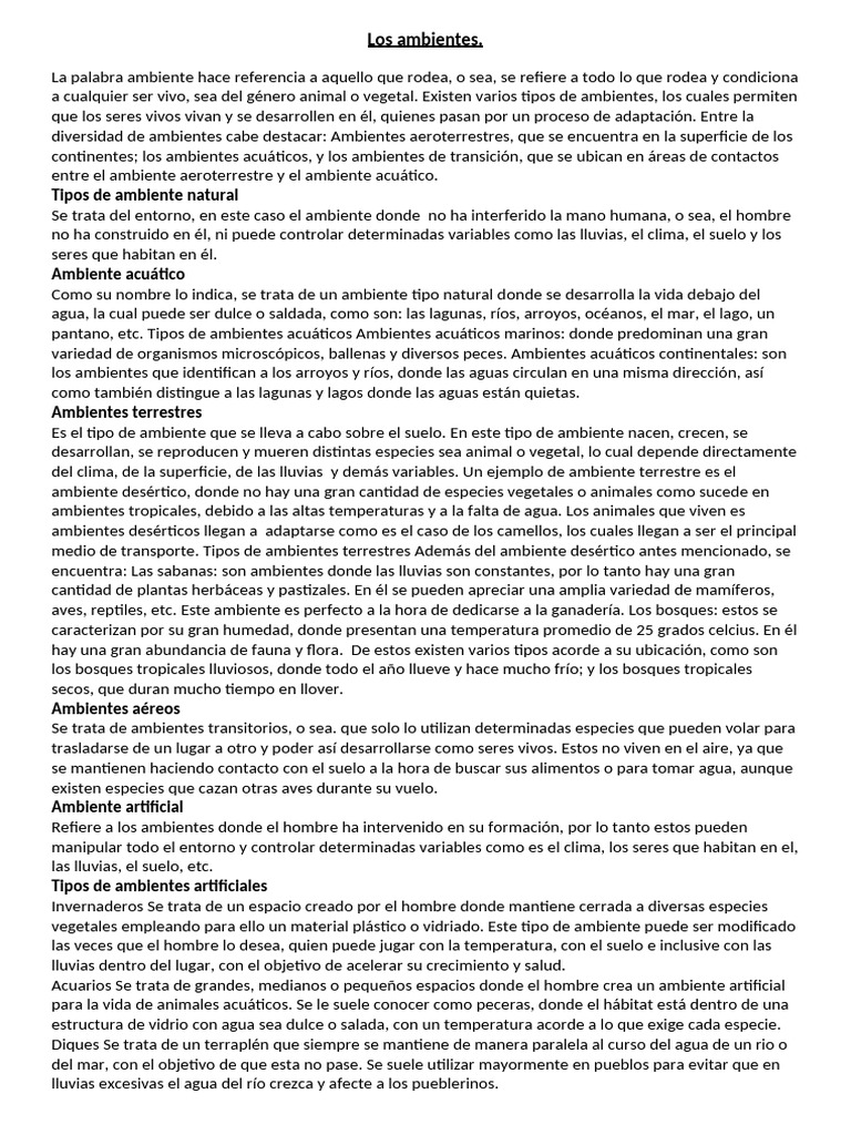 Tipos de Ambientes Naturales y Artificiales | PDF | lago | Desierto