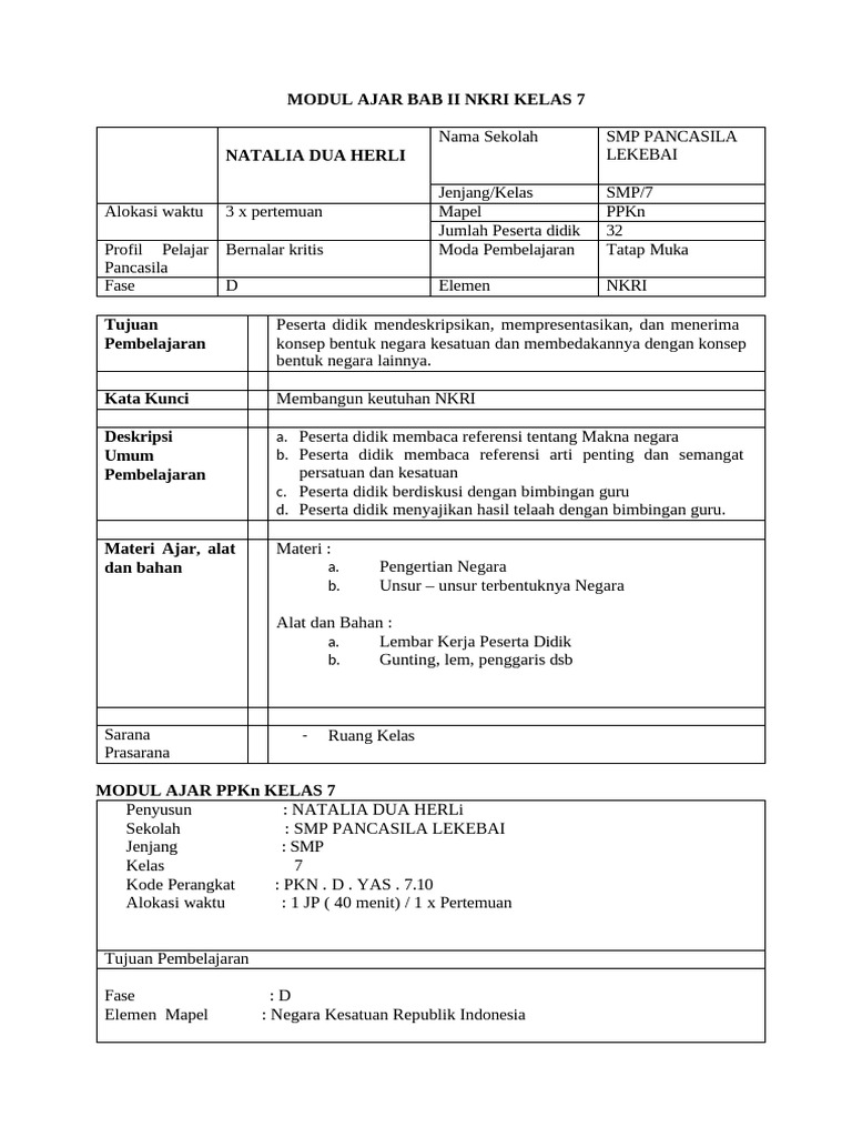 Modyl Ajar PPKN NKRI Fix | PDF