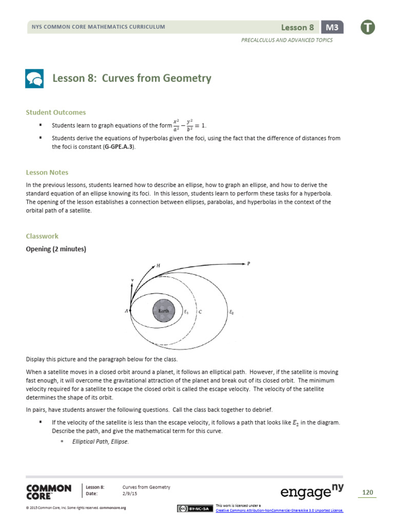 Precalculus m3 Topic A Lesson 8 Teacher | PDF | Ellipse | Orbit