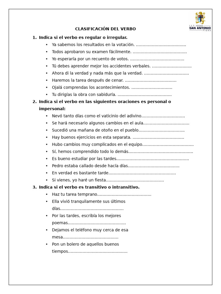 Clasificación Del Verbo | PDF | Verbo