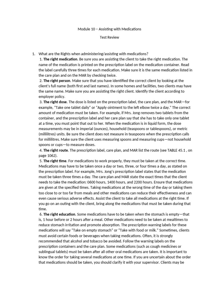 Module 10 - Assisting With Medications Test Review | PDF | Teaspoon ...