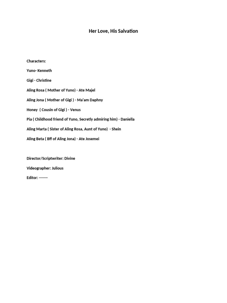 Her Love His Salvation Script | PDF