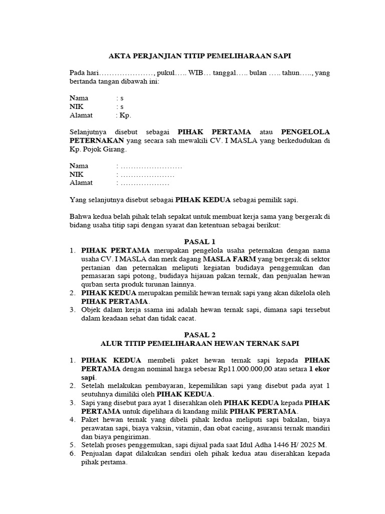 Perjanjian Titip Sapi | PDF