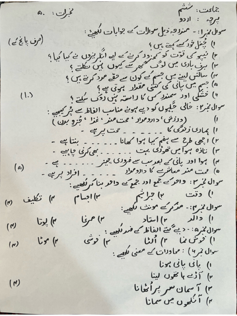 6th Urdu | PDF
