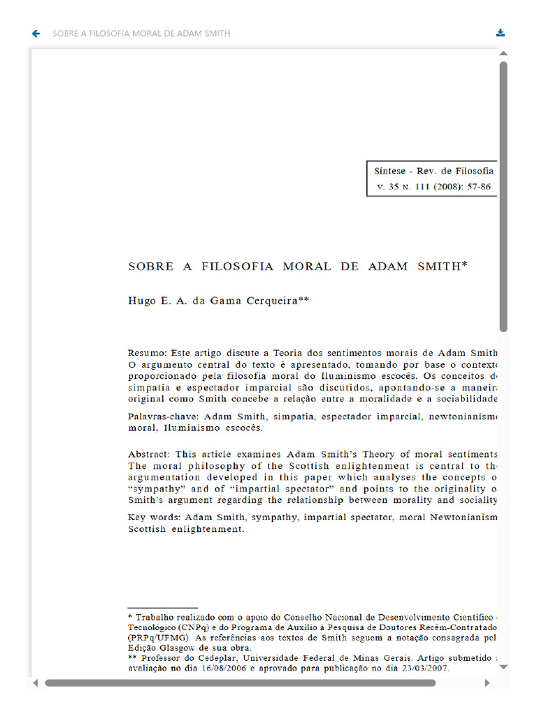 Vista Do SOBRE A FILOSOFIA MORAL DE ADAM SMITH | PDF