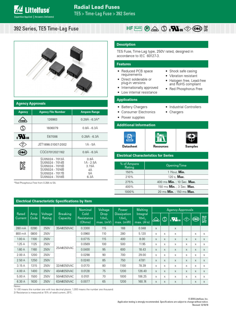 Littelfuse Fuse 392 Datasheet | PDF | Fuse (Electrical) | Soldering
