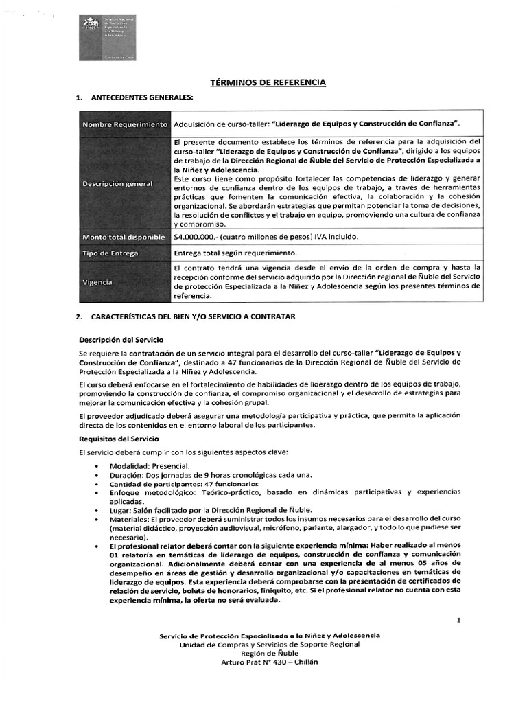 001-013-Ñuble Curso Capacitacion Ugdp TDR Liderazgo de Equipo y C | PDF