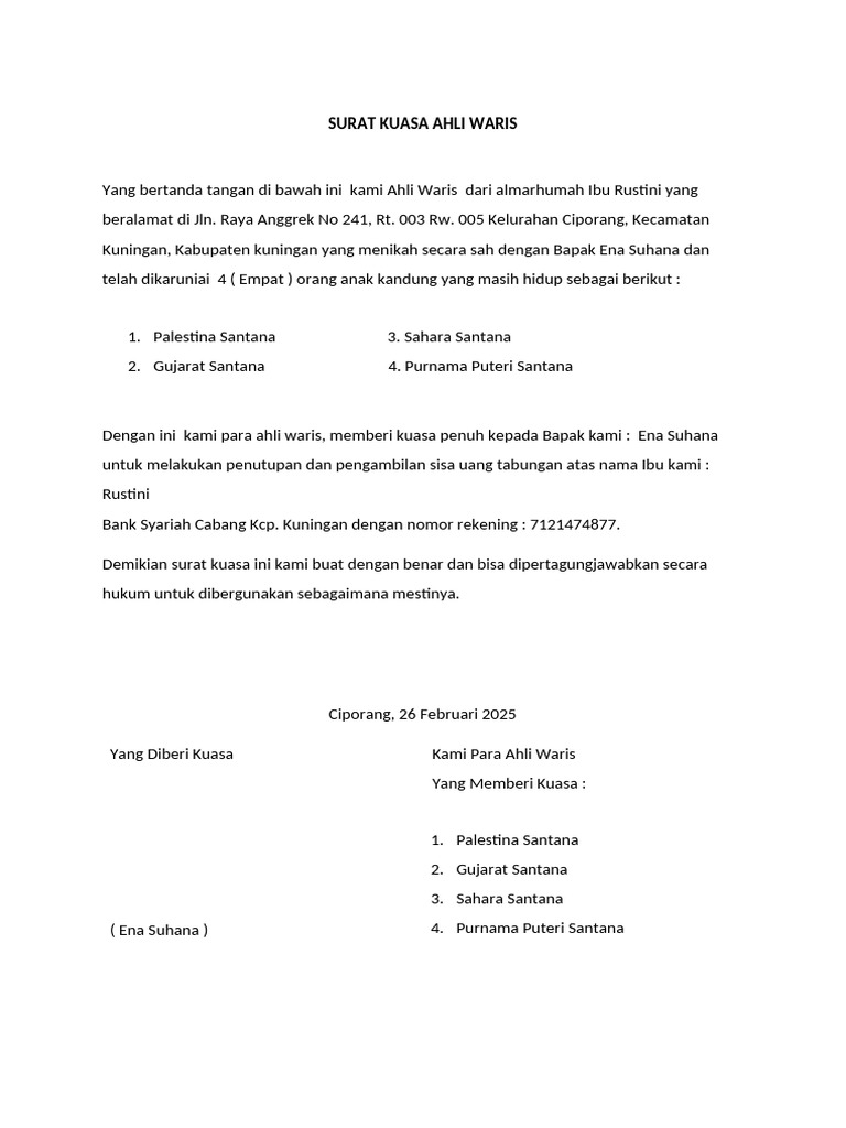 SURAT KUASA AHLI WARIS | PDF