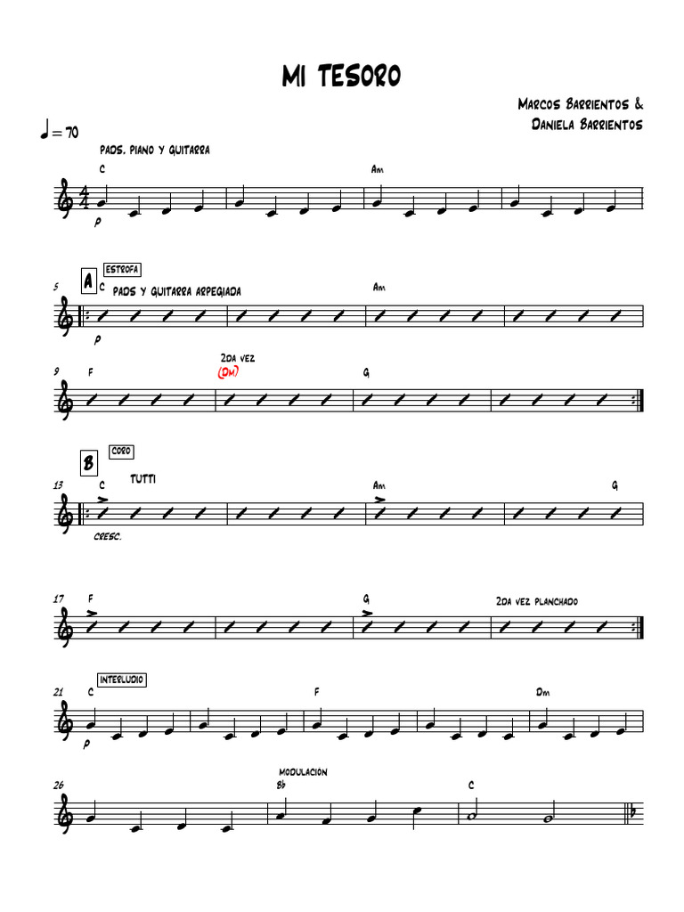 Acordes y letra de "Mi Tesoro" | PDF