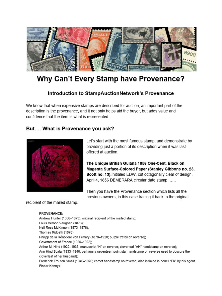 Why Can't Every Stamp or Cover Have Provenance | PDF | Auction ...
