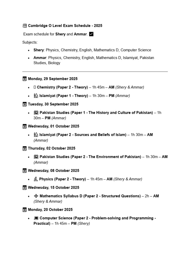 Exam Schedule | PDF
