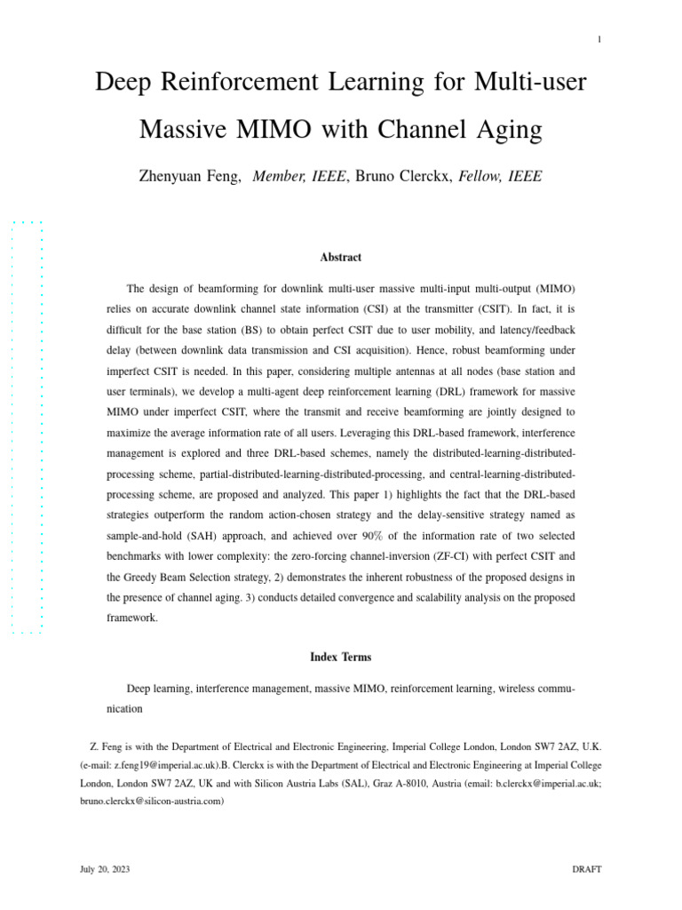 Deep Reinforcement Learning For Multi-User | PDF | Mimo | Applied Mathematics