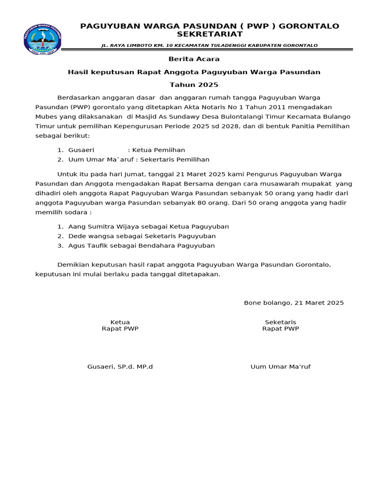 Berita Acara PWP - 2025 | PDF