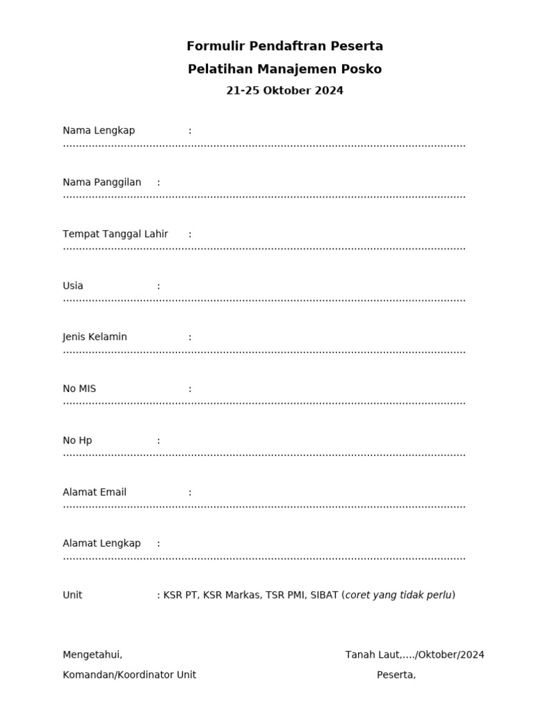 Formulir Pendaftran Peserta | PDF