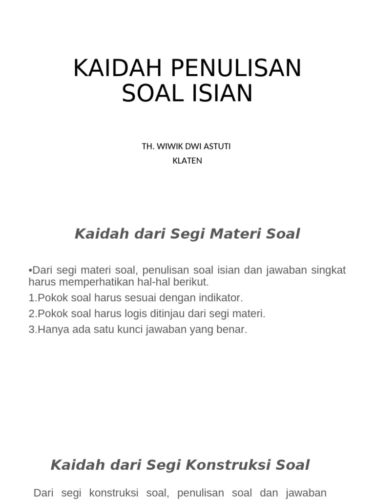Kaidah Penulisan Soal Isian | PDF