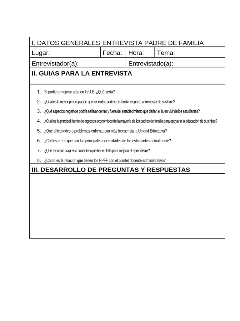 Entrevista a Padres de Familia: Guía y Formato | PDF