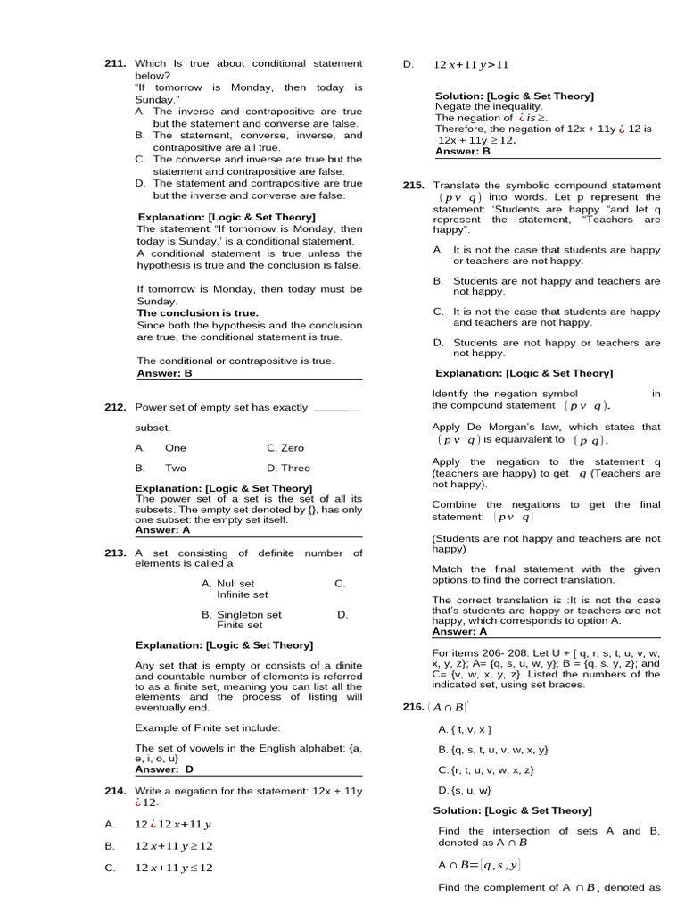 Logic and Set Theory Final Compilation | PDF | Set (Mathematics) | Logic