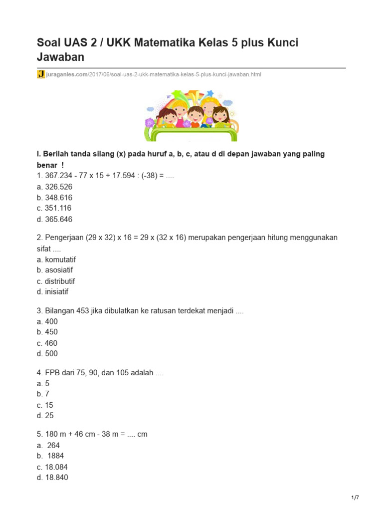 Soal UAS 2 UKK Matematika Kelas 5 Plus Kunci Jawaban | PDF