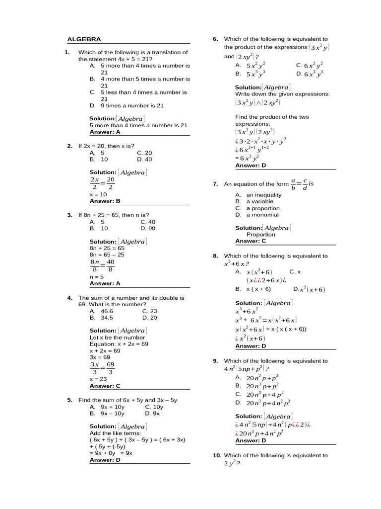 Algebra Final Compilation | PDF | Algebra | Equations