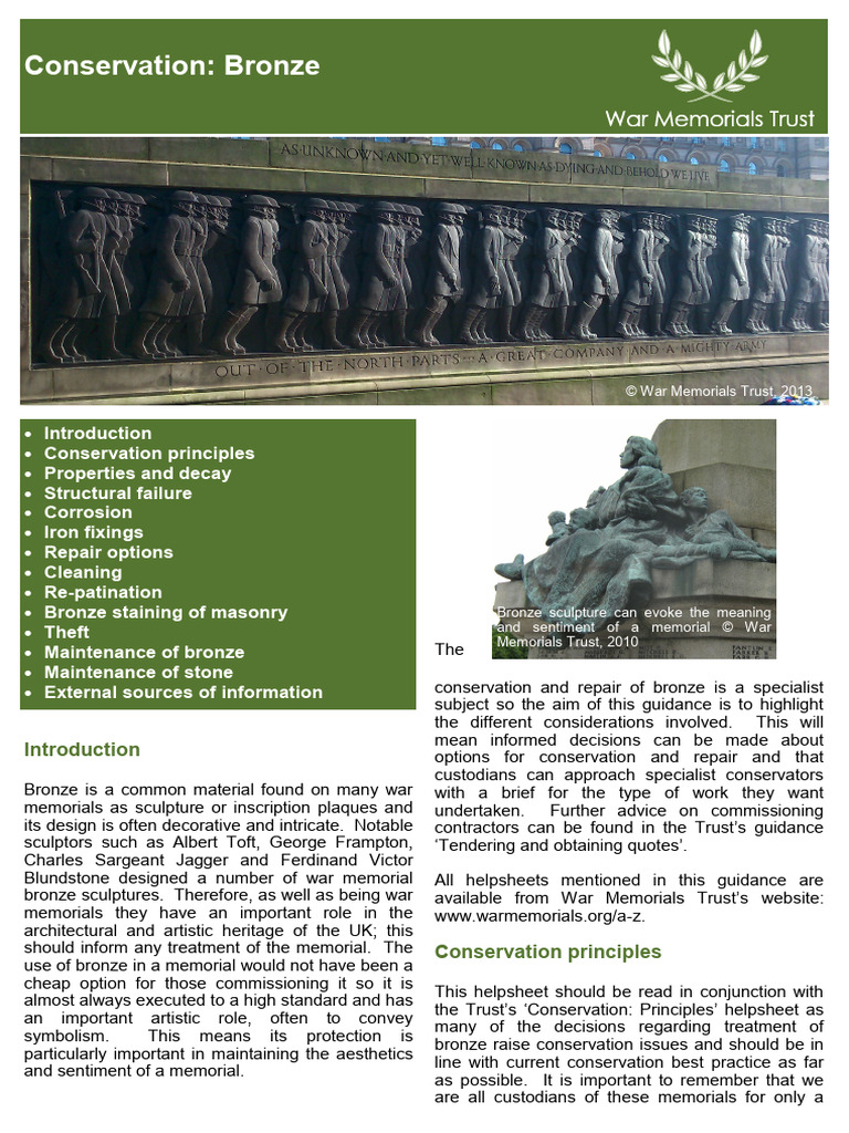 Bronze Memorial Conservation Guide | PDF | Corrosion | Copper