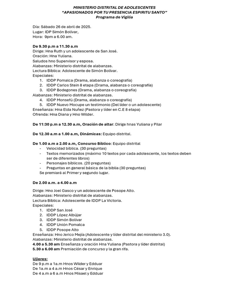 Programa de Vigilia 2025 - Lideres | PDF