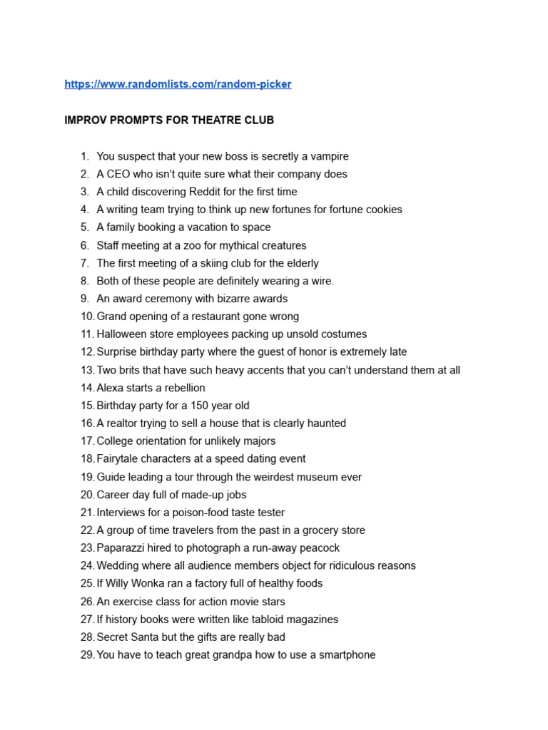 Creative Improv Prompts for Theatre Club | PDF