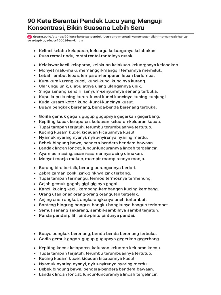 90 Kata Berantai Pendek Lucu Yang Menguji Konsentrasi, Bikin Suasana ...