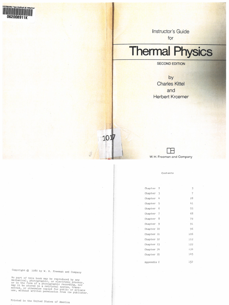 CHARLES KITTEL and HERBERT KROEMER - Thermal Physics solutions manual (1980) | PDF