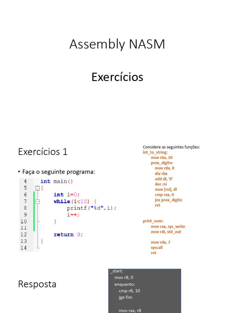Assembly NASM - Exercicios | PDF | Linguagem Assembly | Matemática