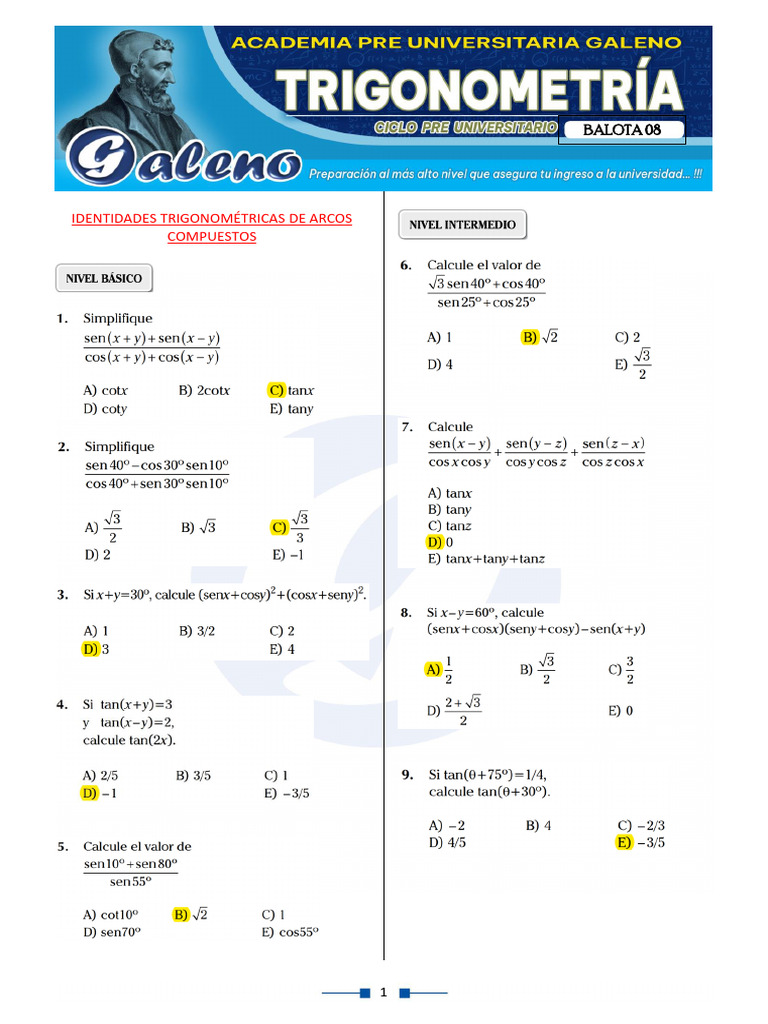 Trigonometría - Balota 08 | PDF