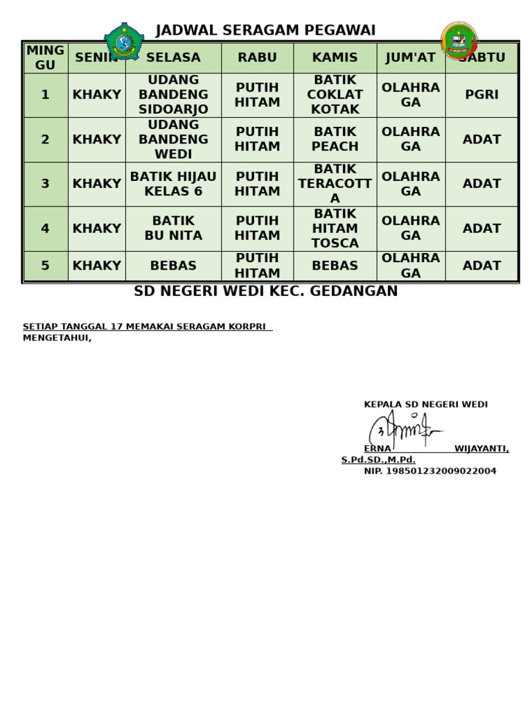 Jadwal Seragam Pegawai | PDF
