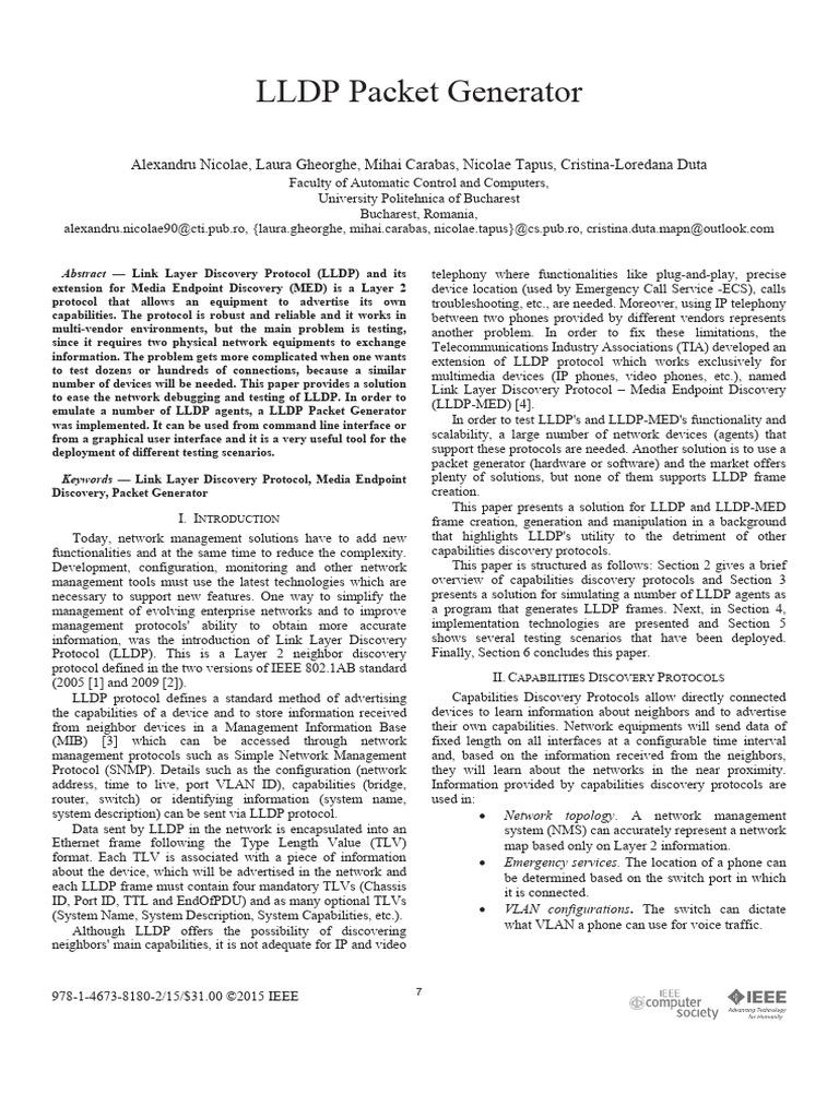 2015 - LLDP Packet Generator | PDF | Network Architecture | Internet