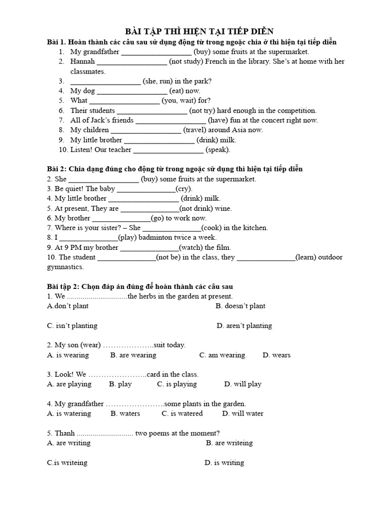 Bài tập thì HTTD in 3 bản | PDF