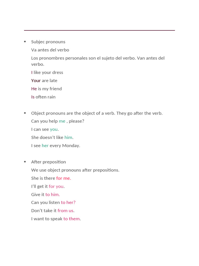 Sub and Obj Pronouns | PDF