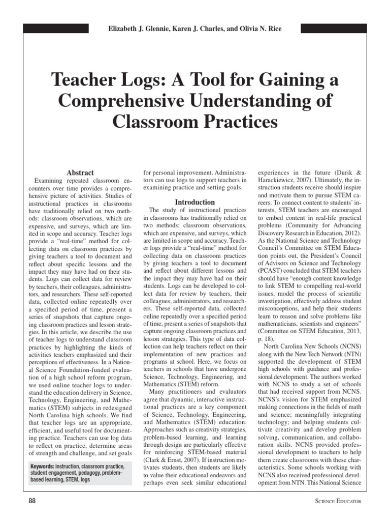 Teacher Logs for STEM Classroom Insights | PDF | Teachers | Science ...