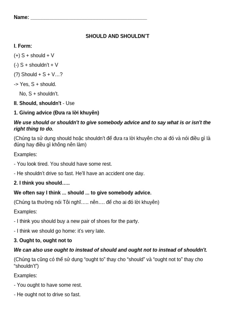Should and Shouldn't | PDF