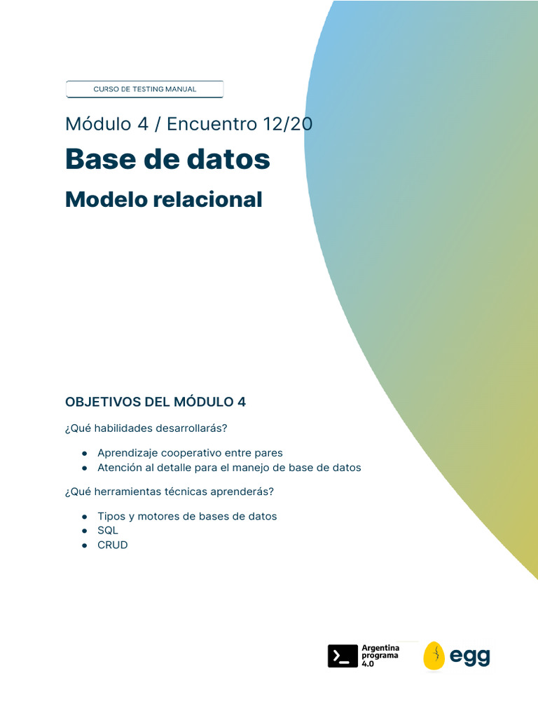 QA E12- Base de datos - Modelo relacional | PDF | Base de datos relacional | Bases de datos