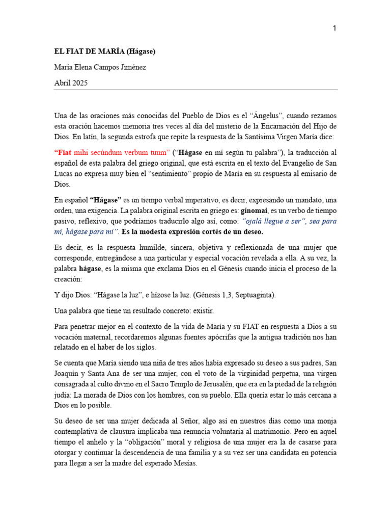 El significado del "Fiat" de María | PDF | María, madre de Jesús | Mesías
