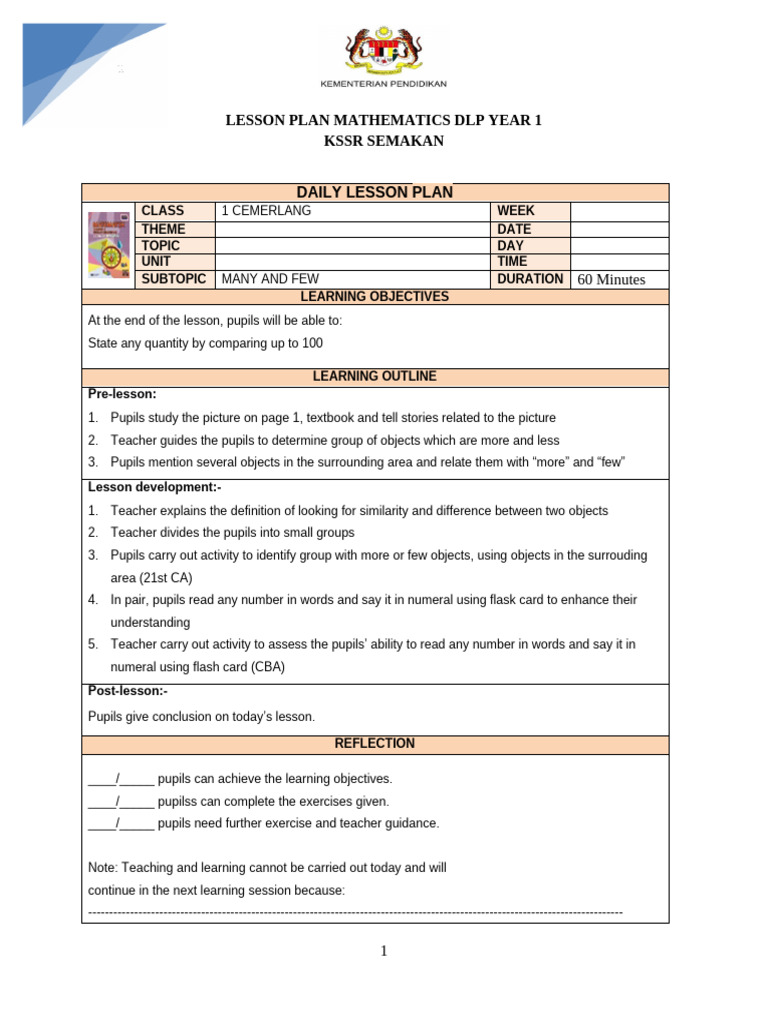 RPH MT DLP THN 1 V3 (Unit 1) | PDF | Lesson Plan | Teachers