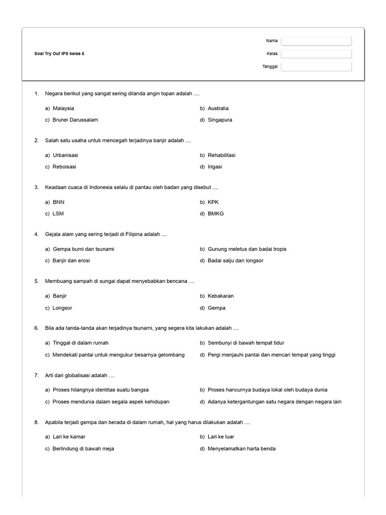 Soal Try Out IPS kelas 6 _ Quizizz | PDF