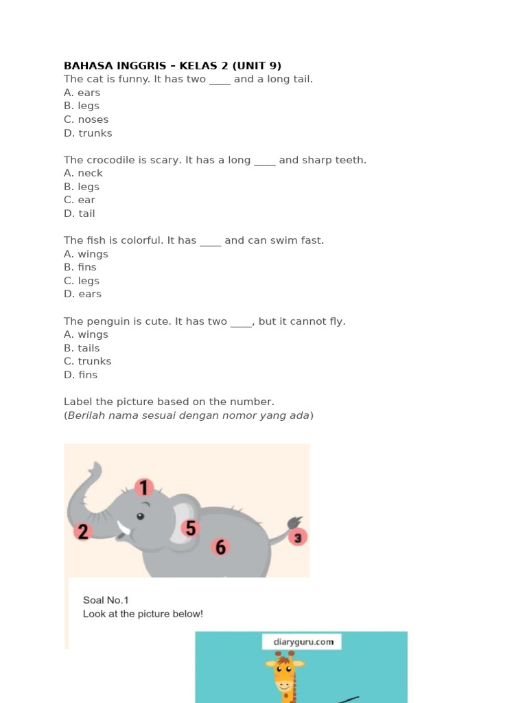 English Worksheet for Grade 2 Unit 9 | PDF