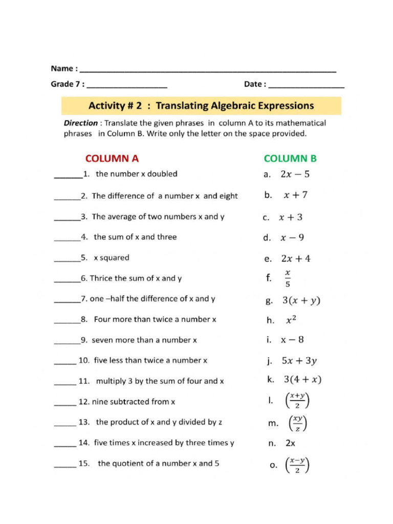 Grade 7 Activity #2 | PDF